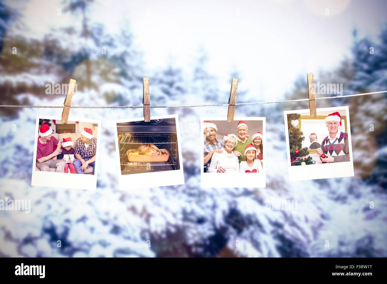 Composite image of clothes peg on line with instant photos Stock Photo ...