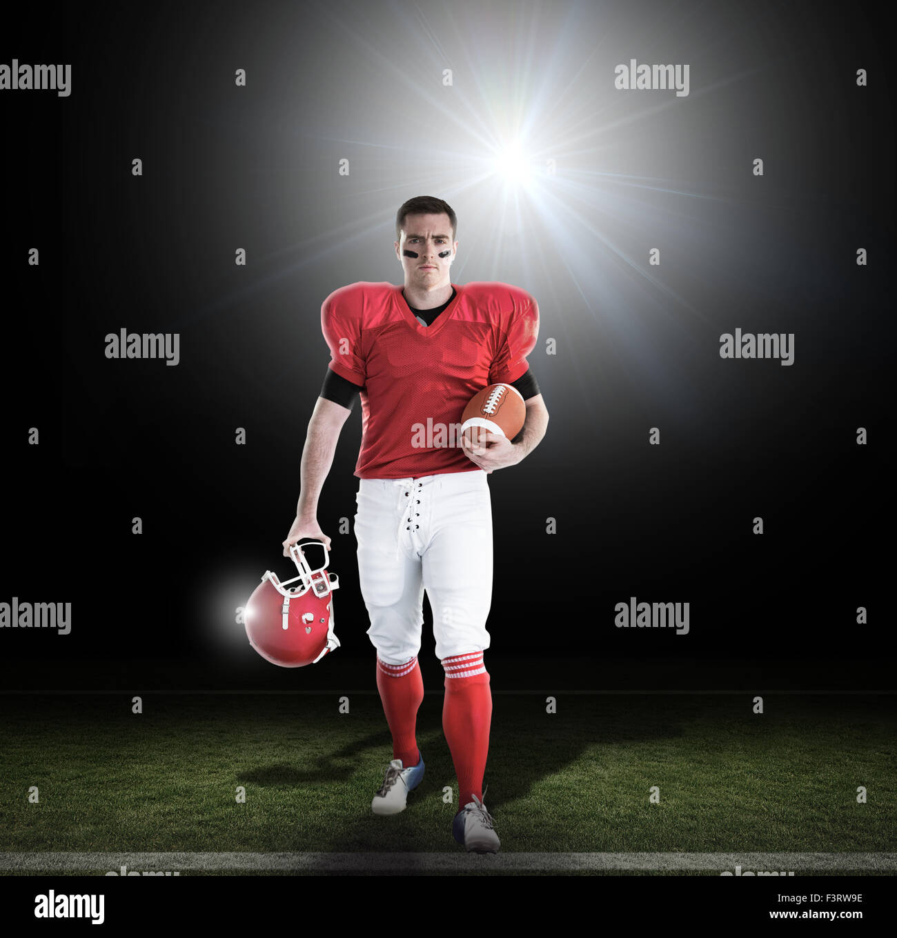 Composite image of portrait of american football player walking and ...