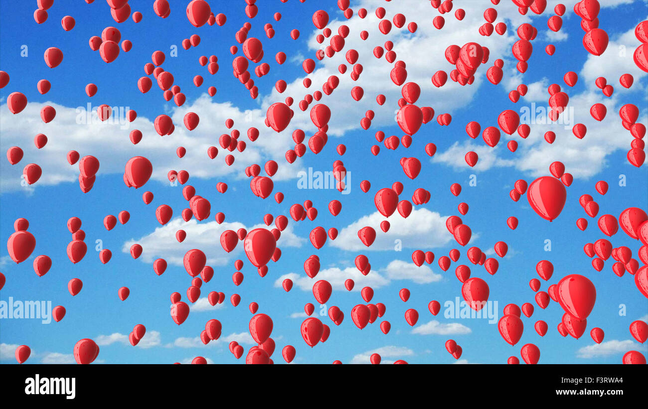 red balloons in the blue sky with clouds Stock Photo - Alamy