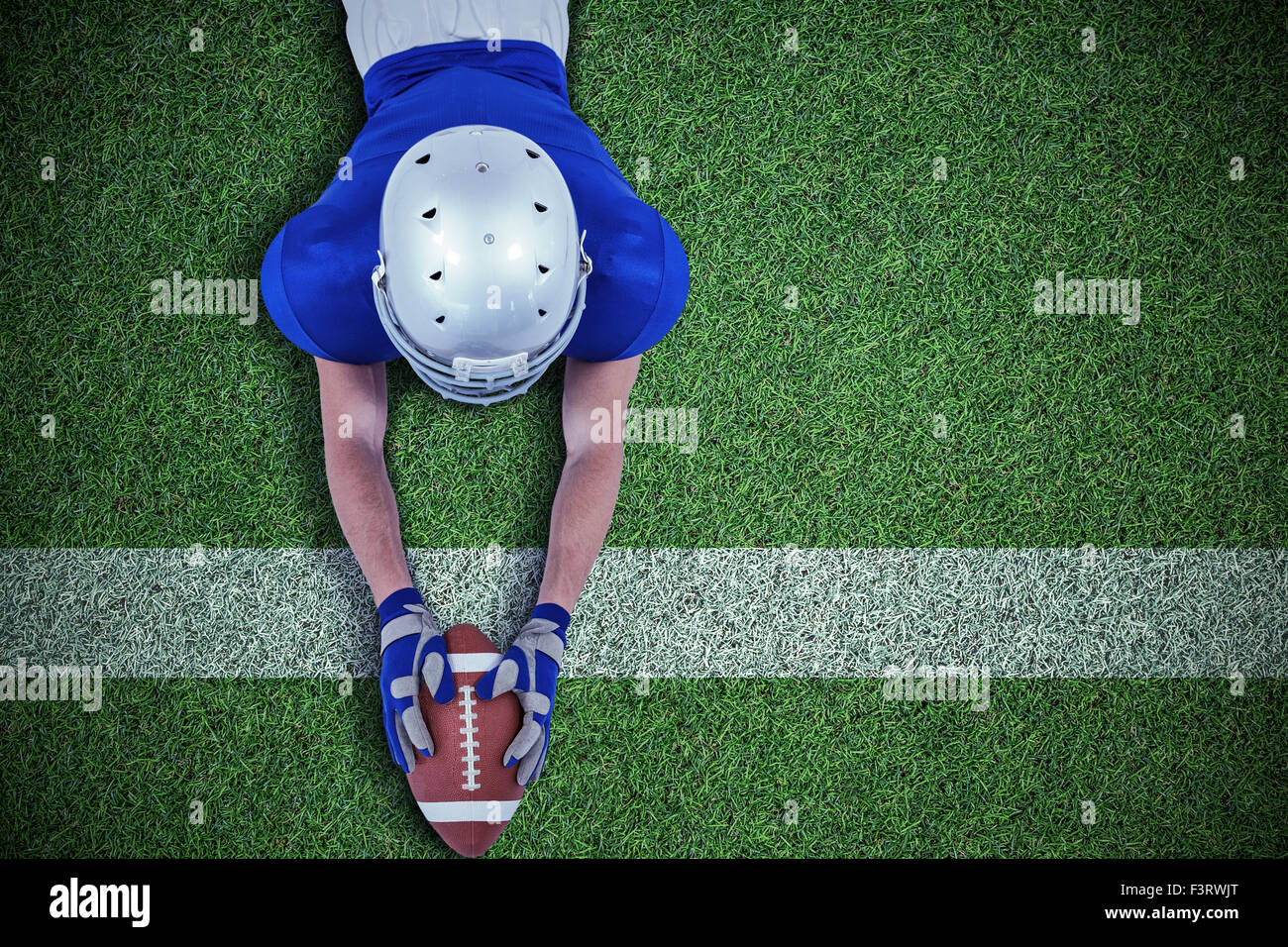 Composite image of high angle view of american football player reaching ...