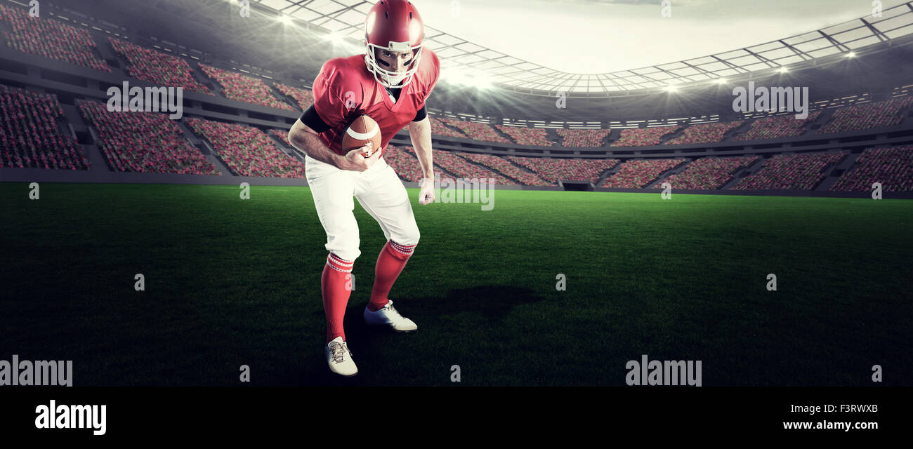 Composite image of portrait of focused american football player being ...