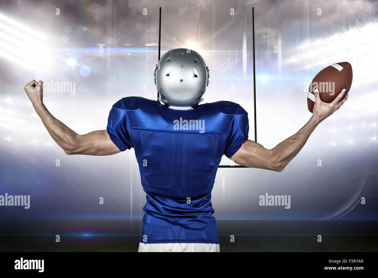 Composite image of american football player flexing muscles while ...