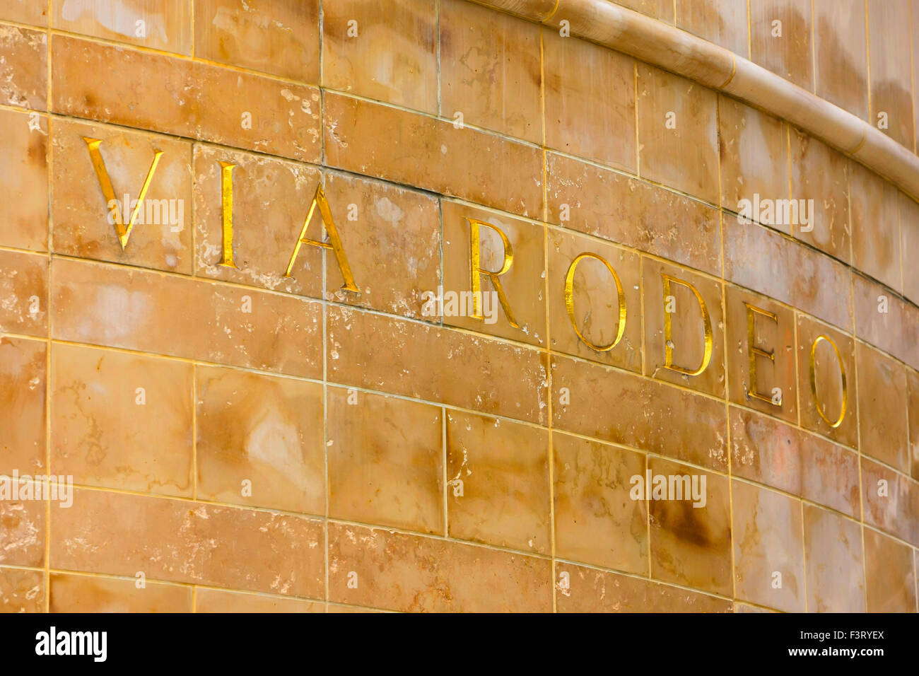 Via Rodeo wall sign in gold leaf seen in Beverly Hills California Stock ...