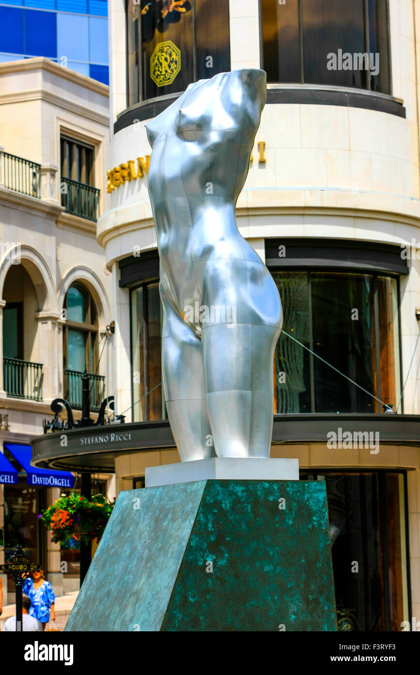 Stainless steel female torso sculpture seen on Rodeo Drive in Beverly ...