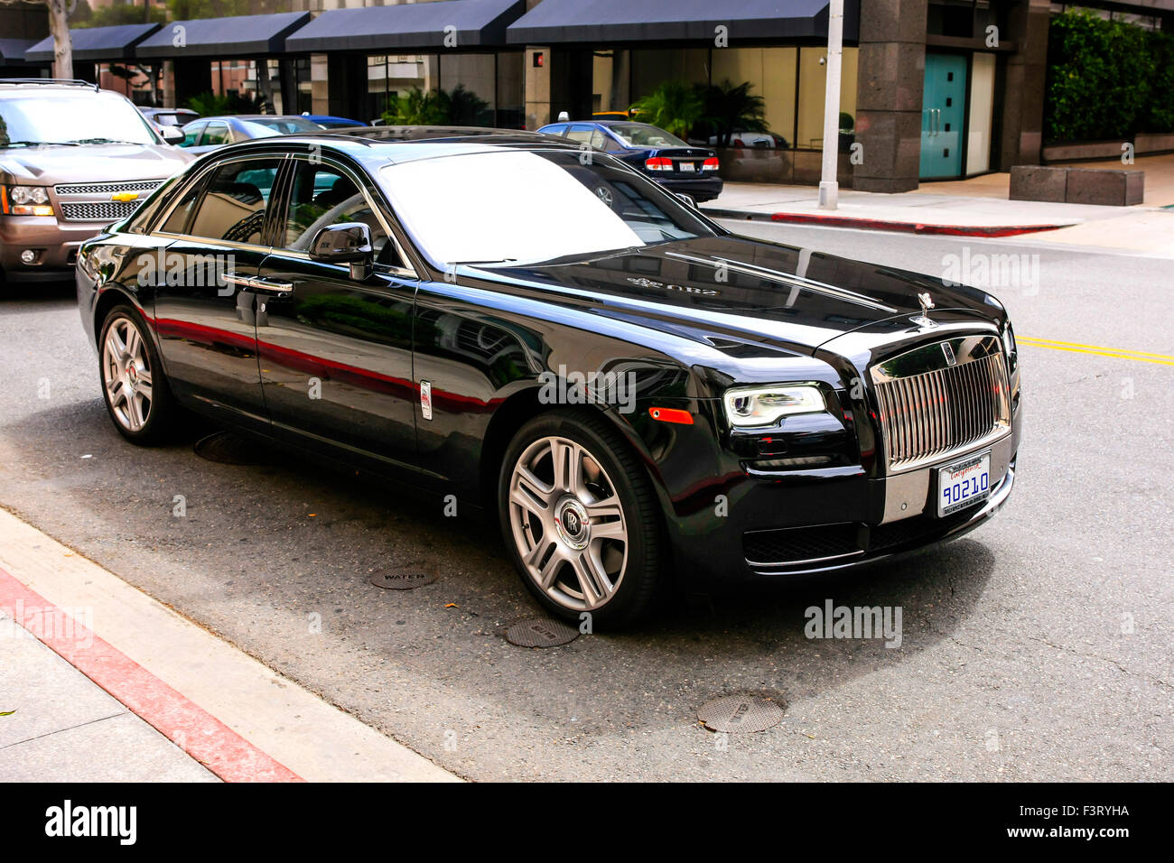 Black 2015 Rolls Royce Ghost vehicle in Beverly Hills California Stock ...