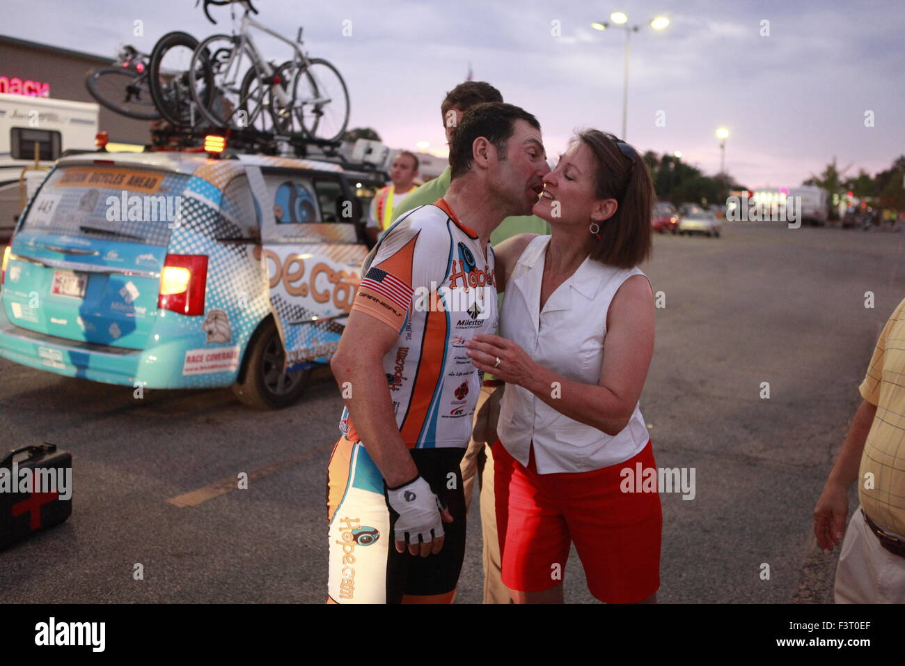 Race Across America bicycle race checkpoint 42 - Bloomington Ind Stock ...
