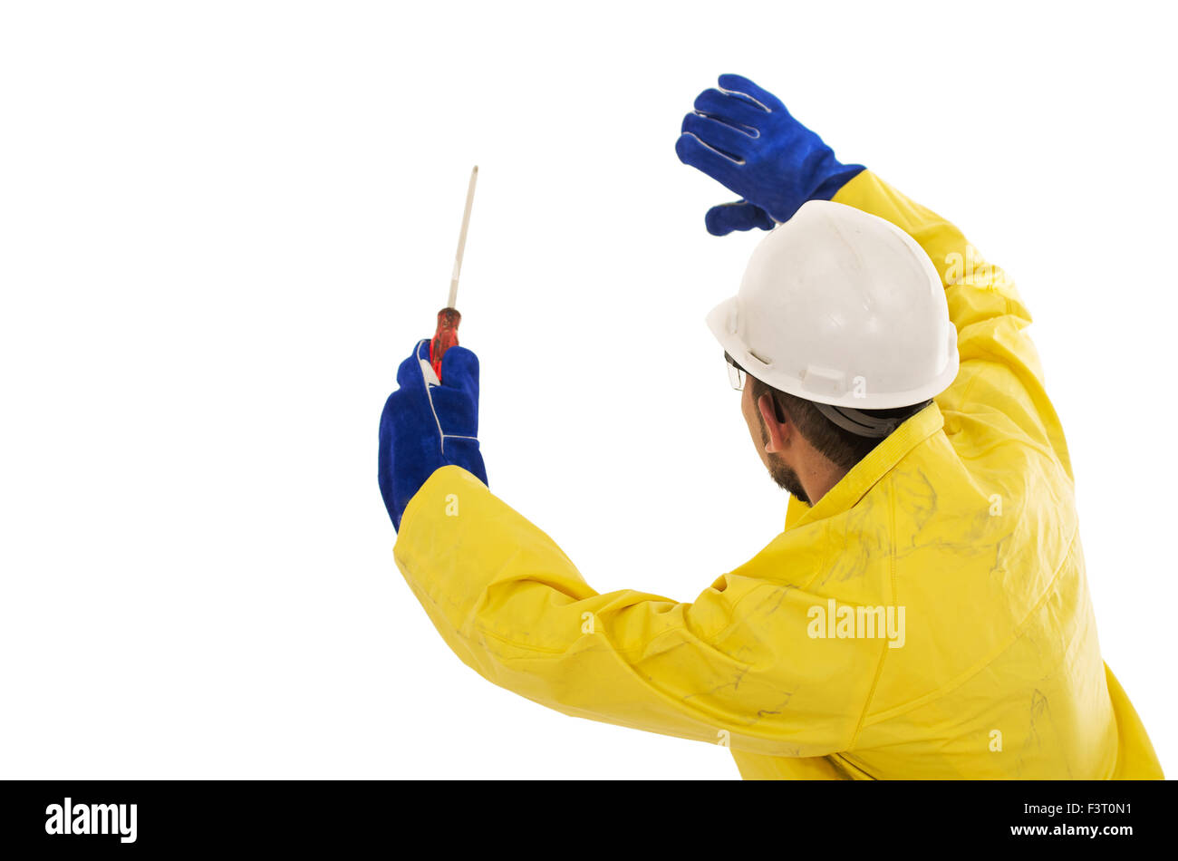man with screwdriver protective suit Stock Photo - Alamy
