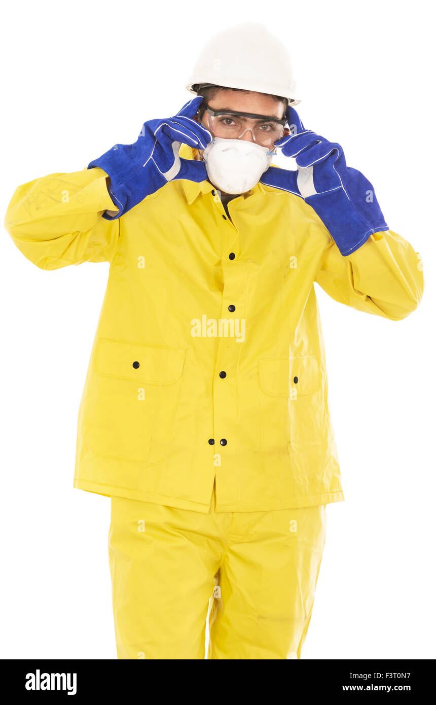 man with mask , helmet and security gear Stock Photo - Alamy