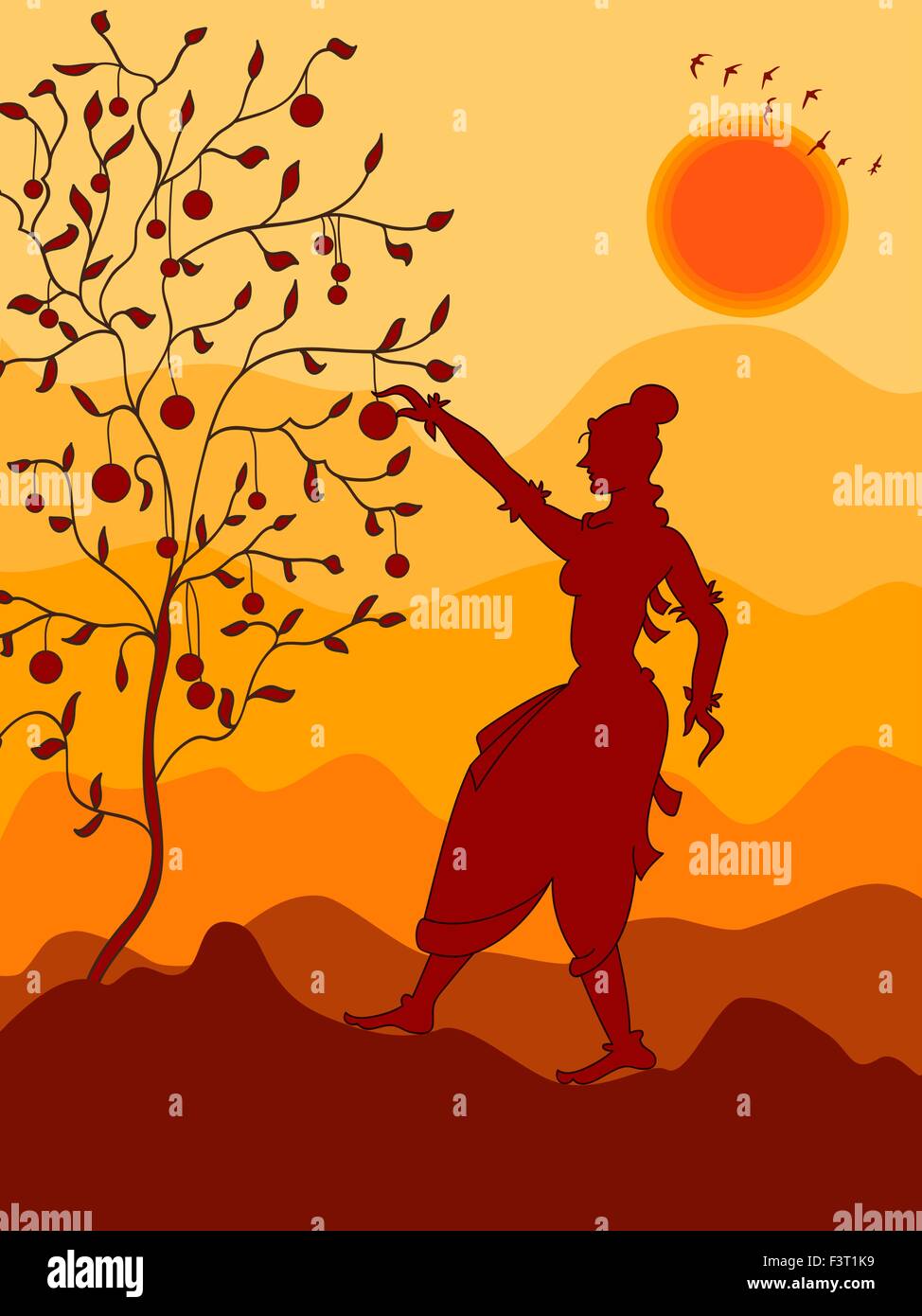 Shadow Art, Women Fetching Fruit From Tree Vector Art Stock Vector ...
