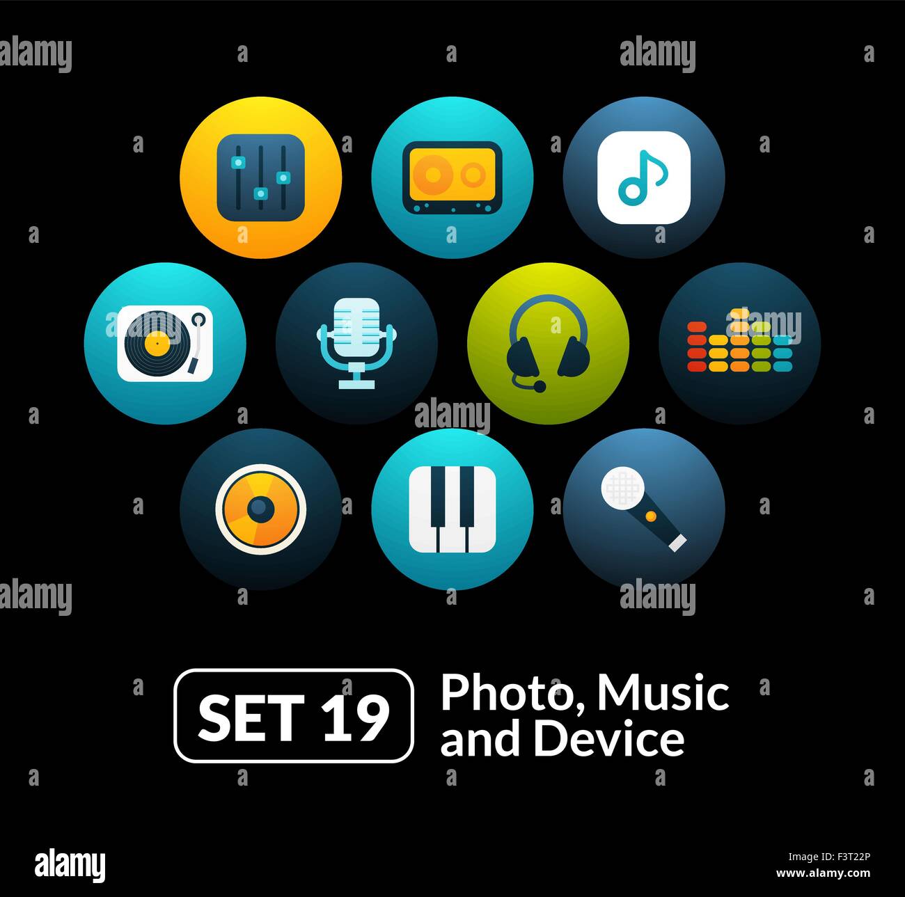 Flat icons set 19 - audio and photo collection Stock Vector Image & Art ...