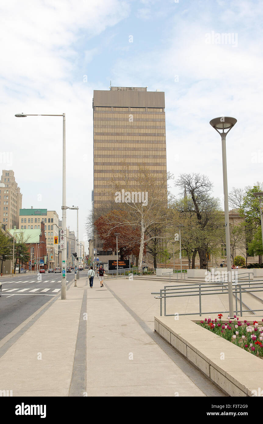 A few of a street of downtown Hamilton in the spring with some high ...