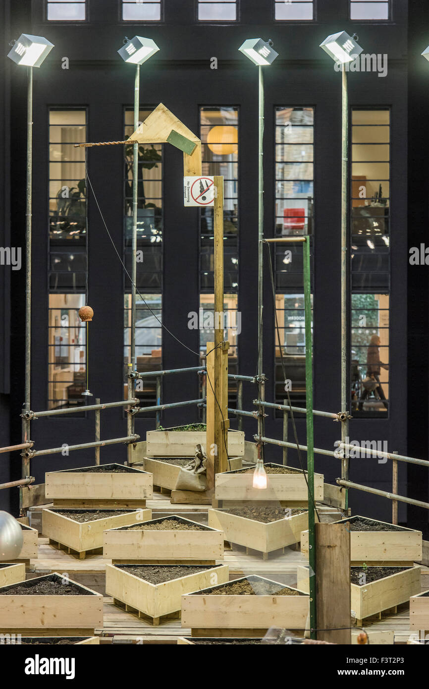 London, UK. 12th October, 2015. The earth filled troughs will be ...