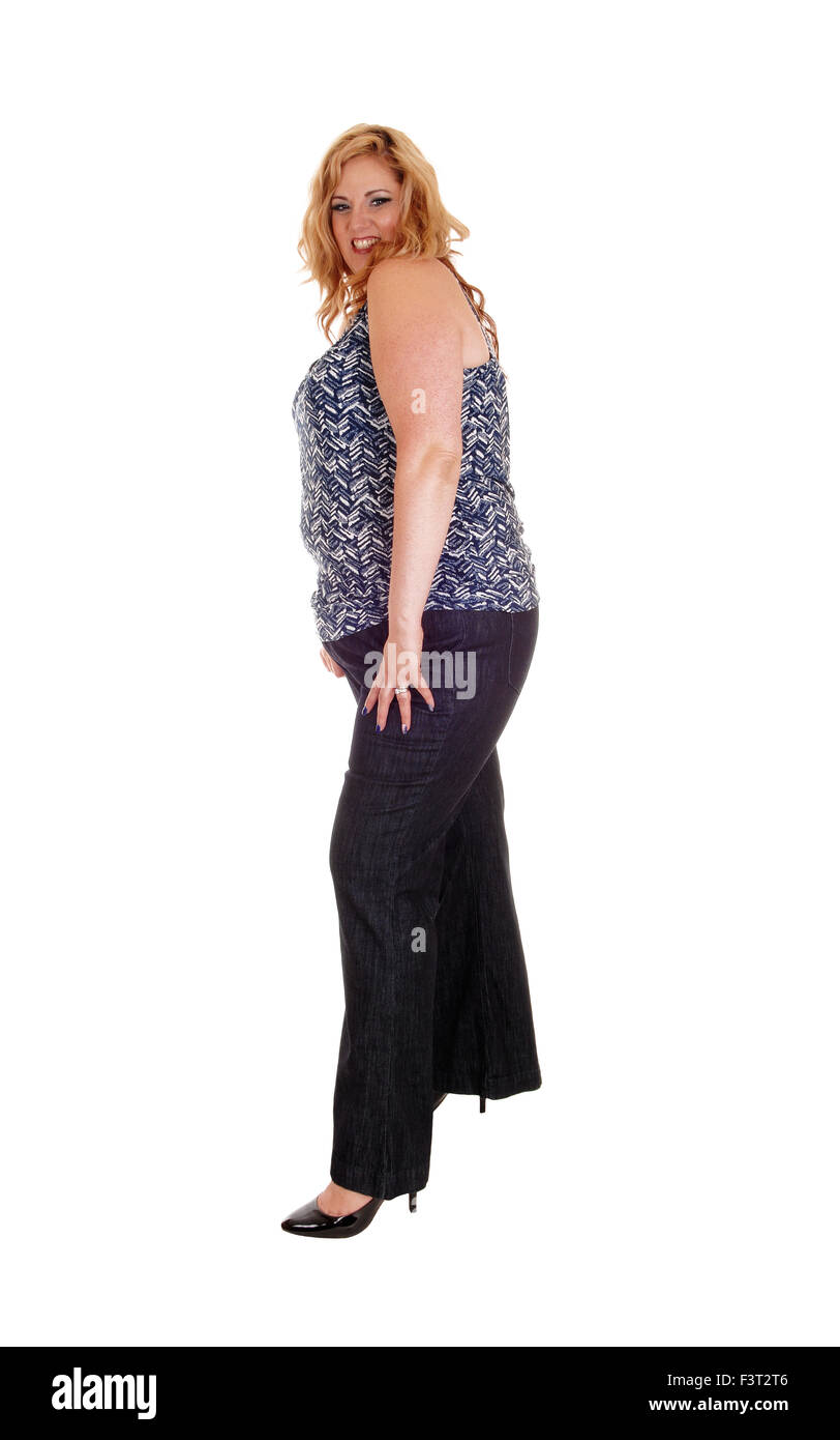 A full body picture of a plus size woman standing isolated for white ...