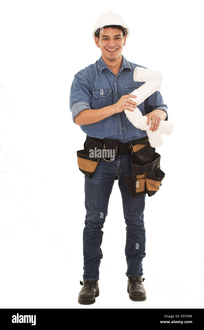 construction worker with plumbing pipes Stock Photo - Alamy