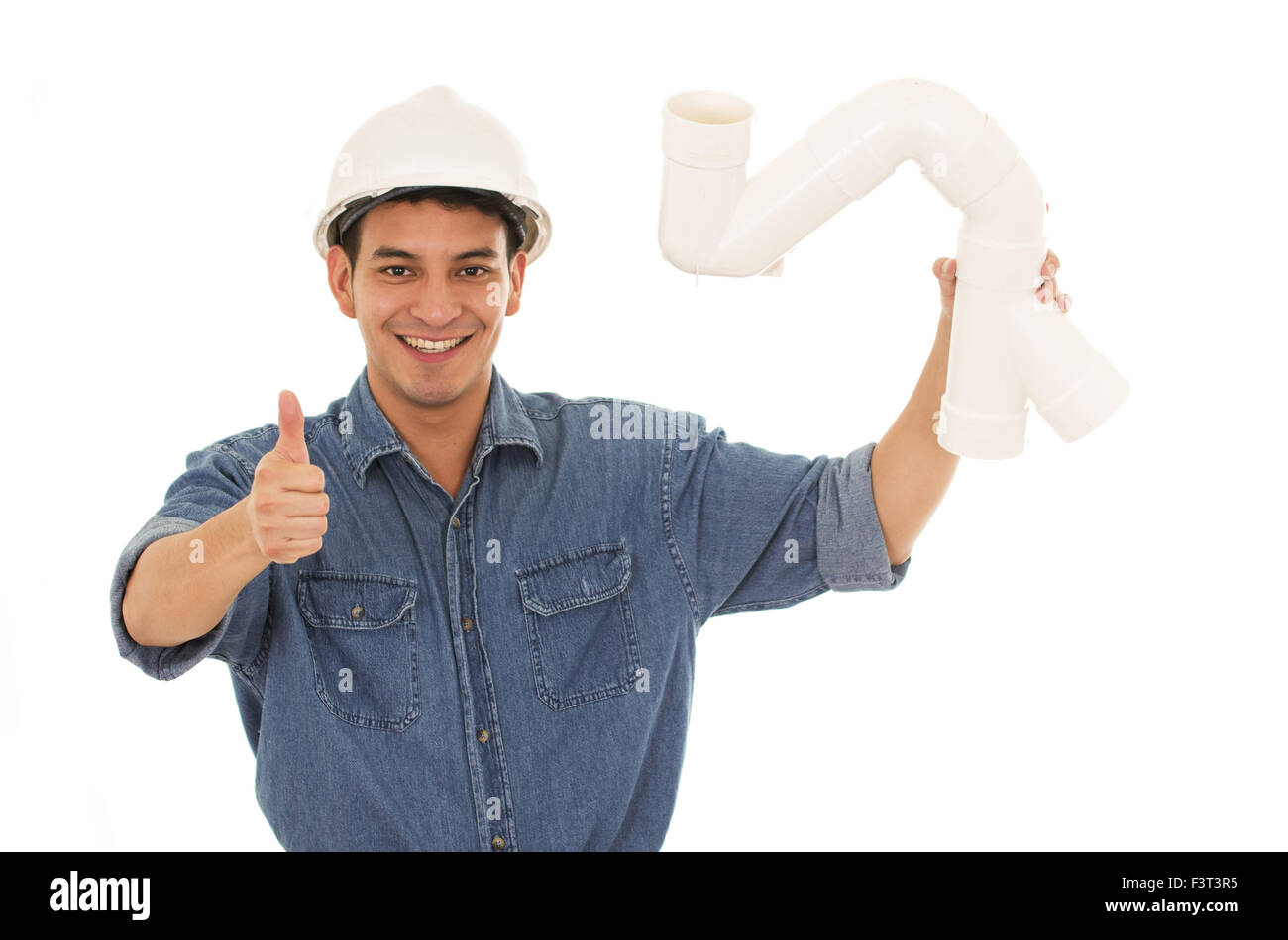 construction worker with plumbing pipes Stock Photo - Alamy