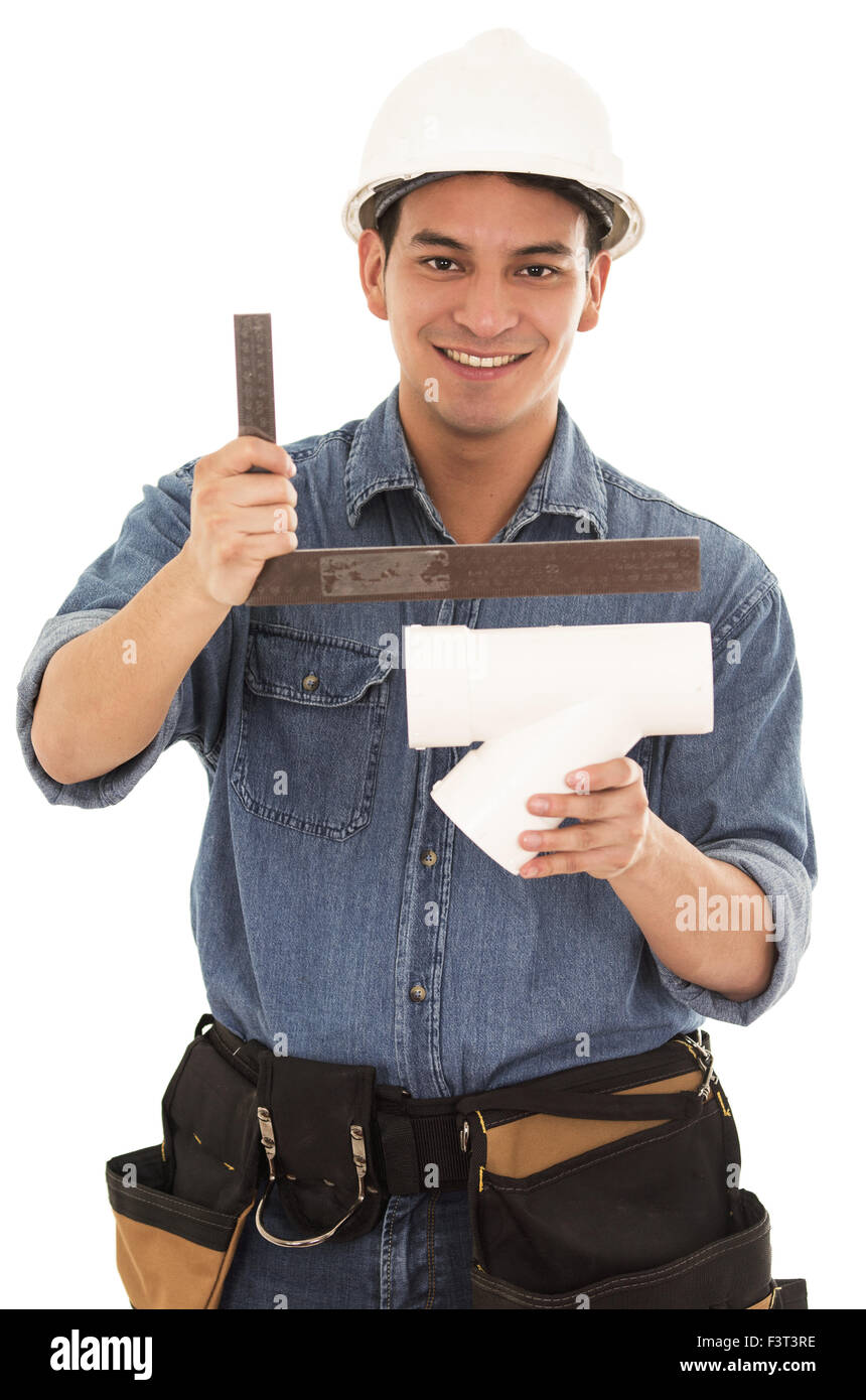 construction worker with plumbing pipes Stock Photo - Alamy