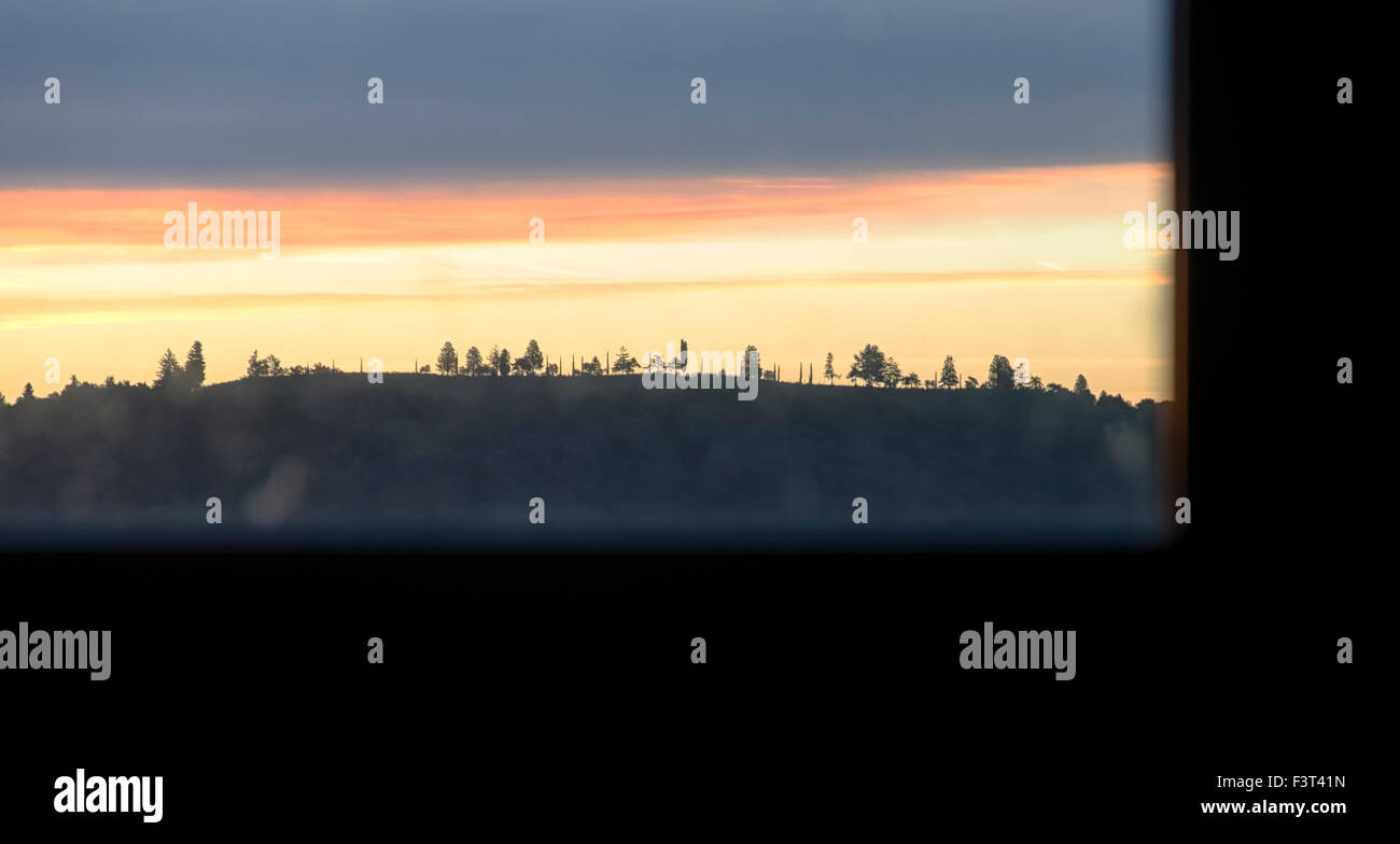 Dawn view from a window in a park Stock Photo - Alamy