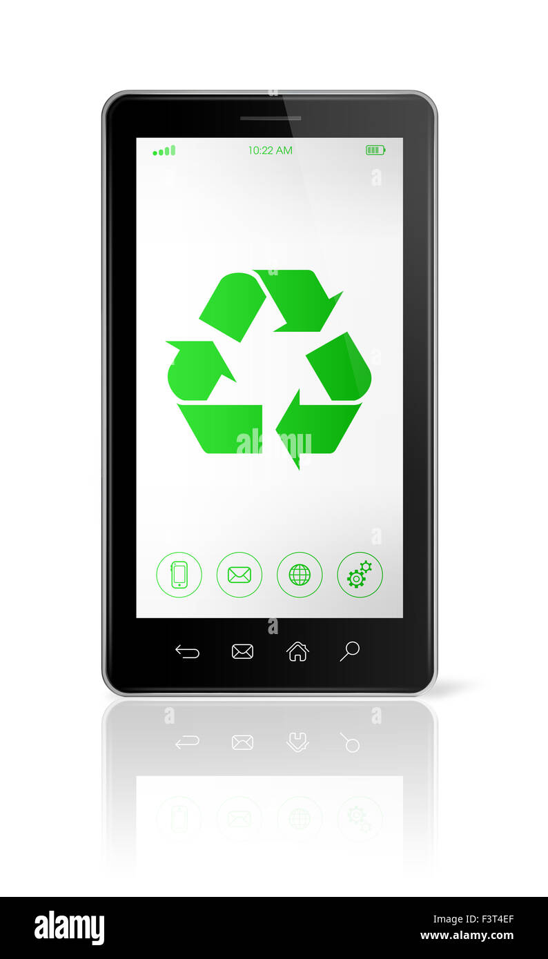 3D Smartphone with a recycle symbol on screen. ecological concept Stock ...