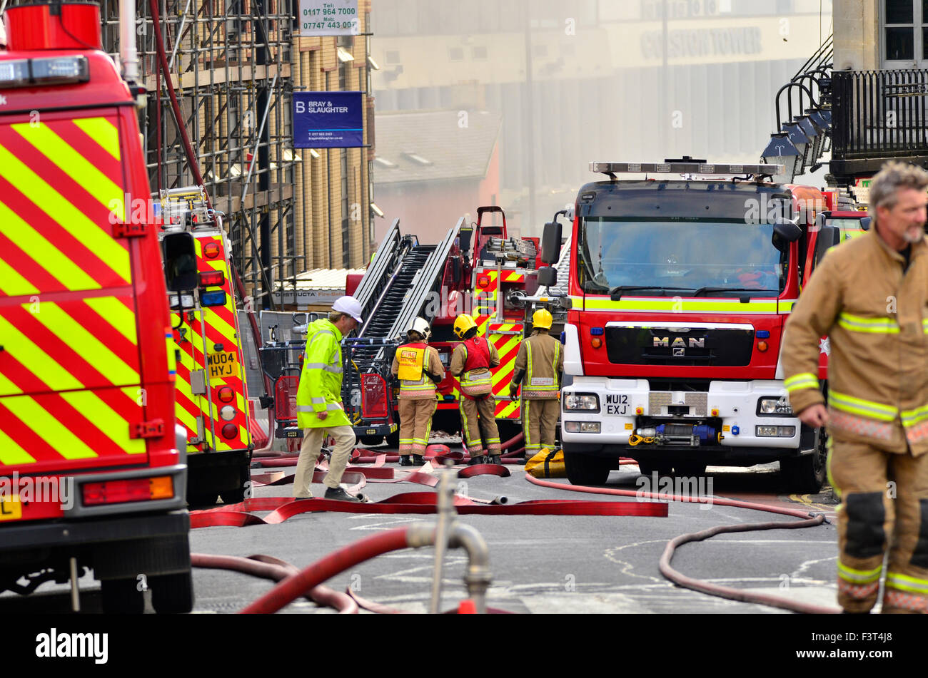Firefighters and a full turnout of emergency crews to tackle fire Stock ...