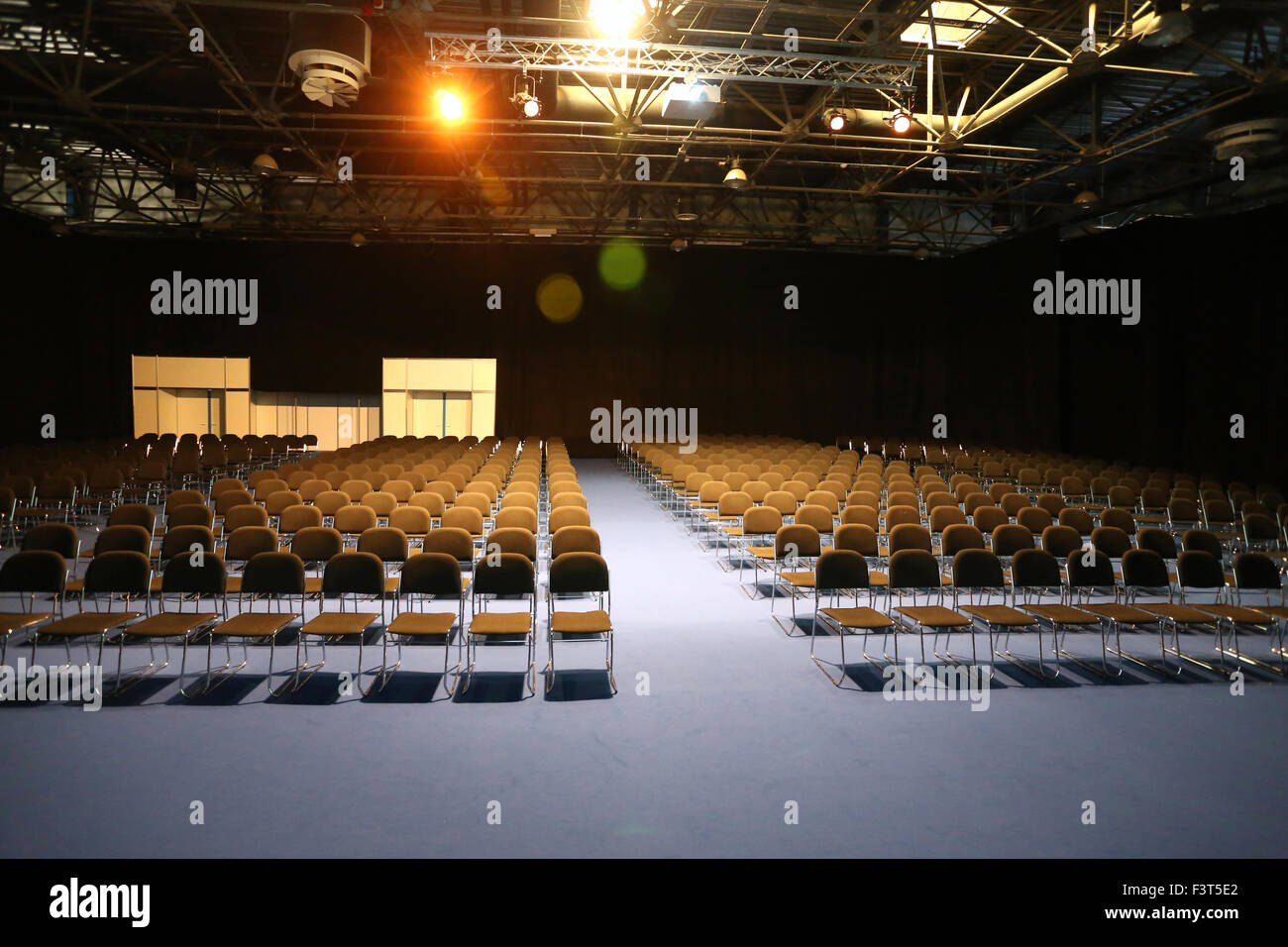 Rows of empty chairs prepared for an indoor event Stock Photo - Alamy