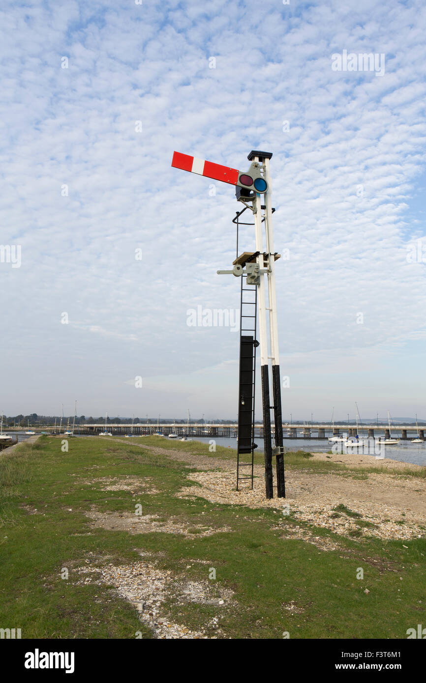 Railway signal along the disused Hayling Billy line now a footpath. The ...