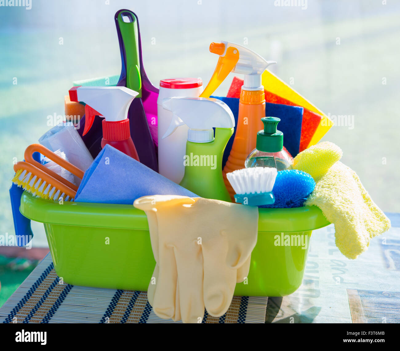 Different cleaners and things for successful housekeeping Stock Photo ...