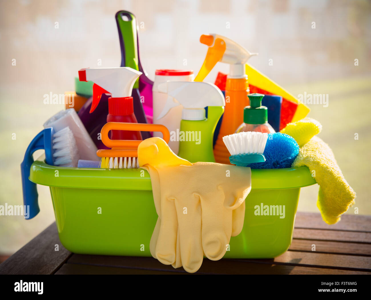 Different cleaners and things for successful housekeeping Stock Photo ...