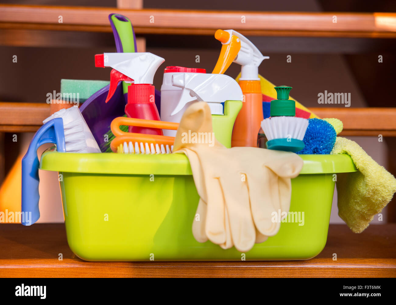 Different cleaners and things for successful housekeeping Stock Photo ...