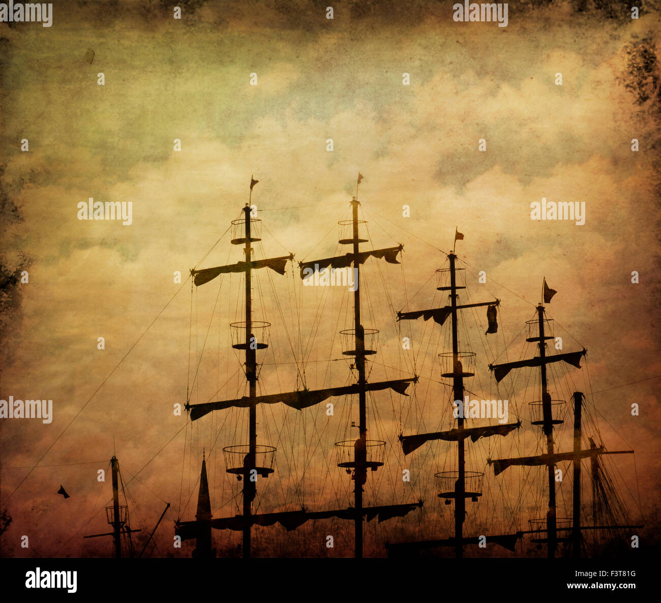 Old pirate ship. Grunge texture added Stock Photo - Alamy
