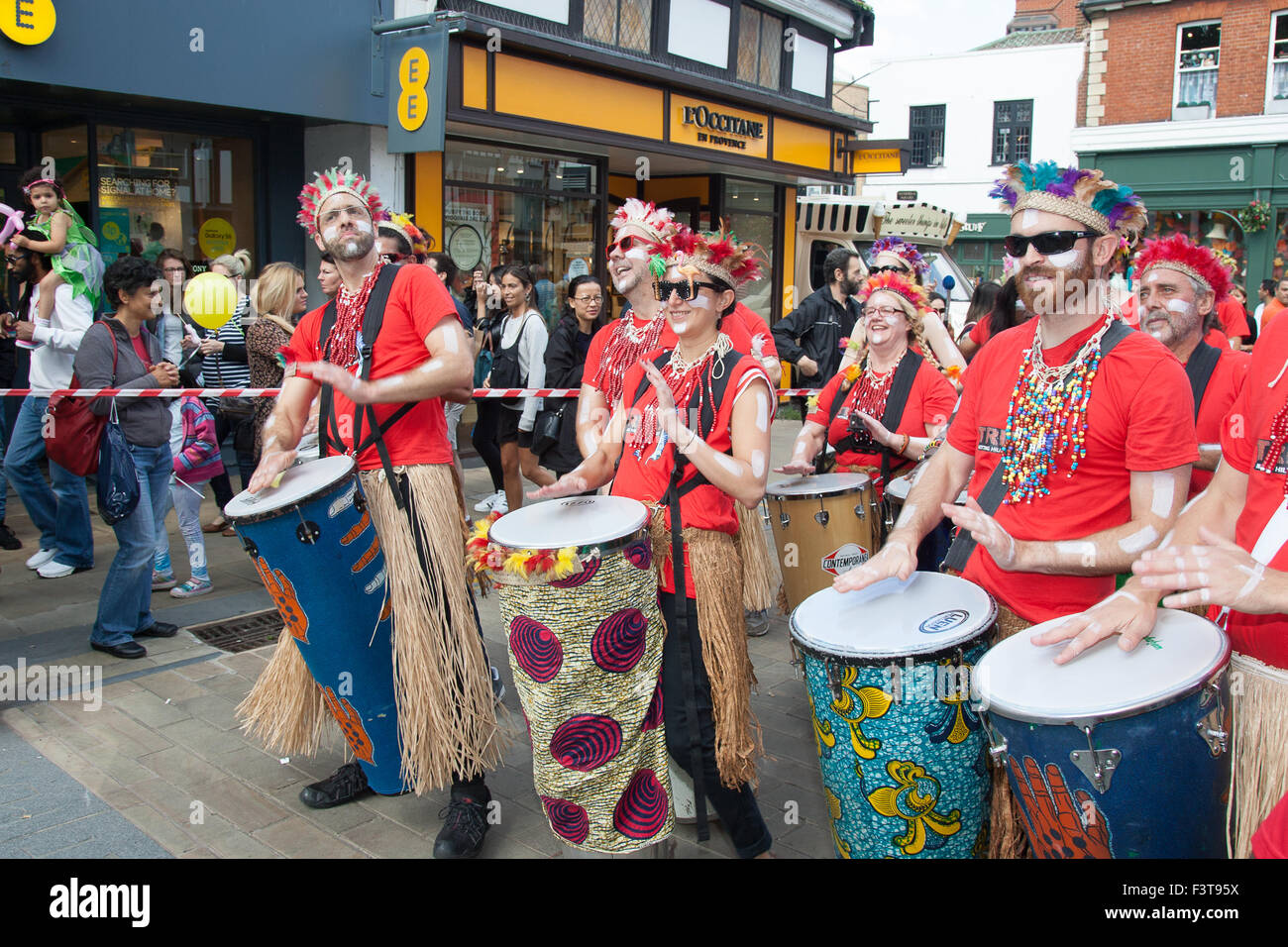 brasilian samba drummers parade drums Kingston upon Thames Stock Photo ...