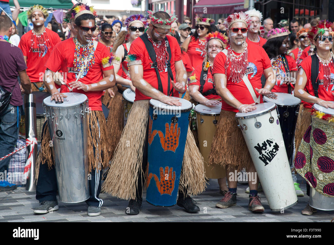brasilian samba drummers parade drums Kingston upon Thames Stock Photo ...