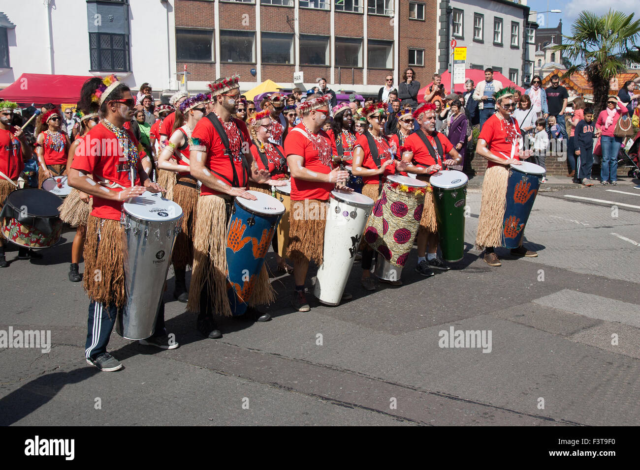 brasilian samba drummers parade drums Kingston upon Thames Stock Photo ...