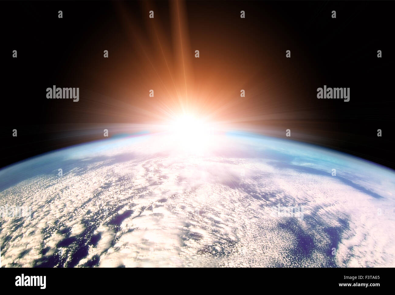 Illustration of Rising Sun over Earth horizon Stock Photo - Alamy