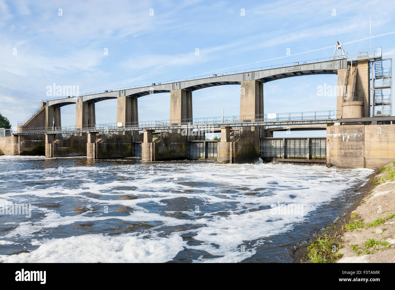 Sluice gates at Holme Sluices managed by the Environment Agency on the ...
