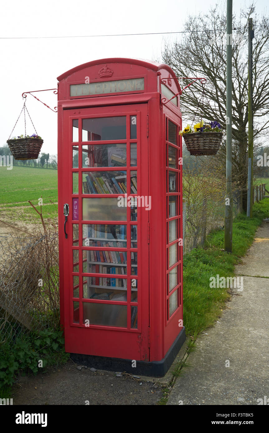Disused telephone box now a public library, Whittersham, Suffolk, UK ...