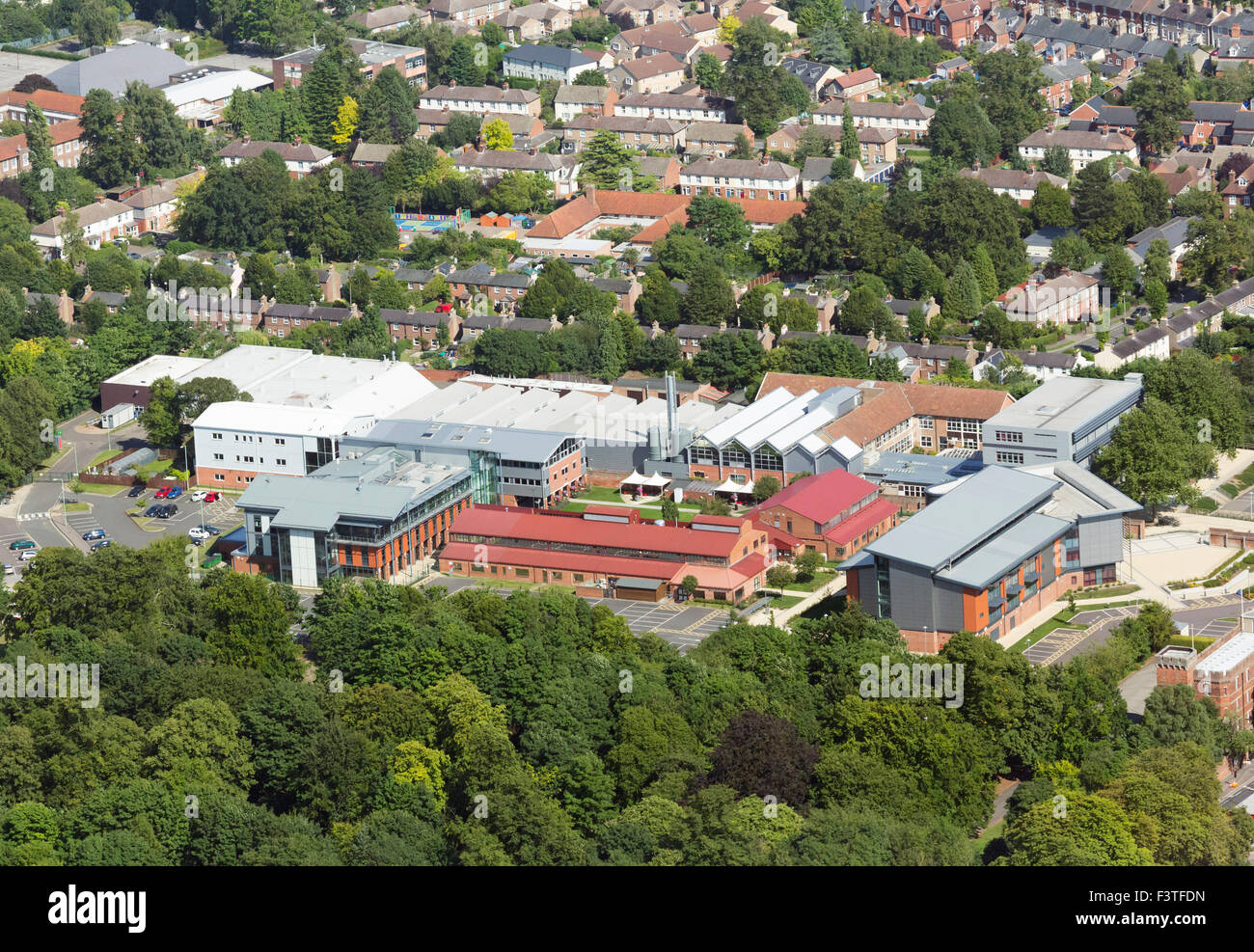 aerial view of West Suffolk College in Bury St Edmunds, Suffolk, UK ...