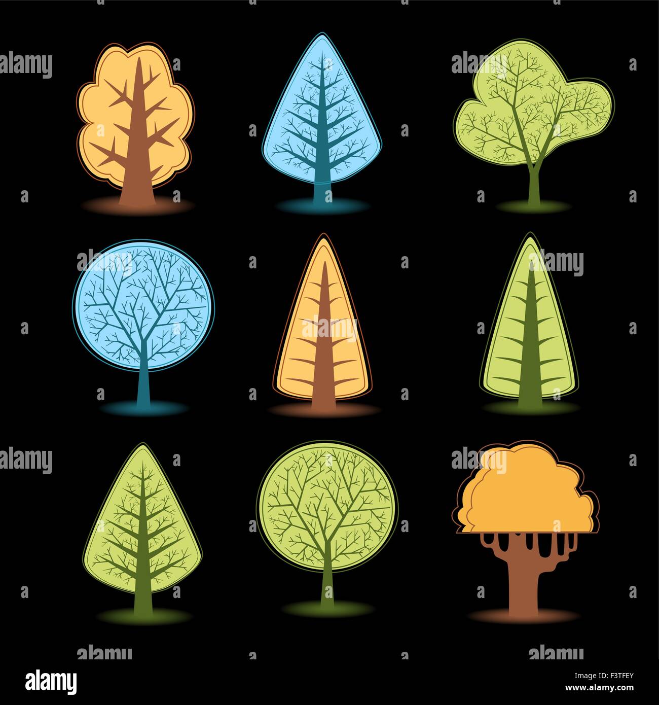 Set of different trees drawings, Christmas trees drawings of different ...