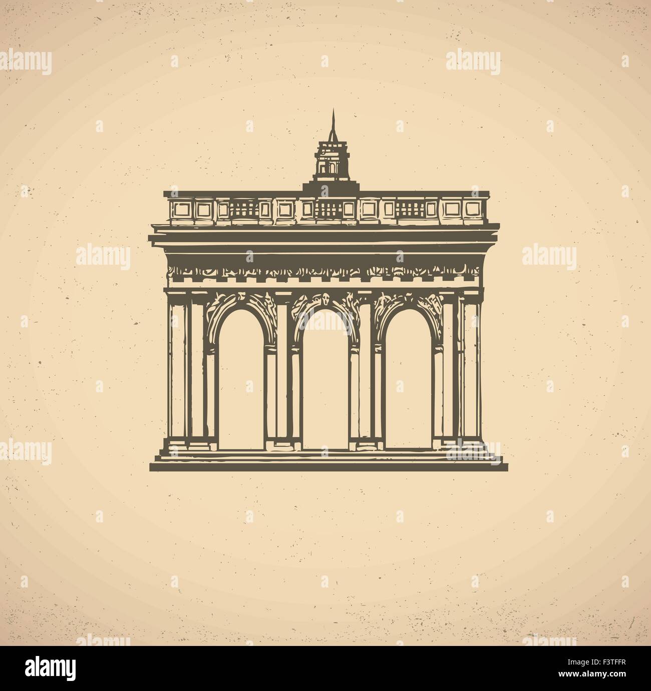 Image of an old building in vintage style on old paper Stock Vector ...