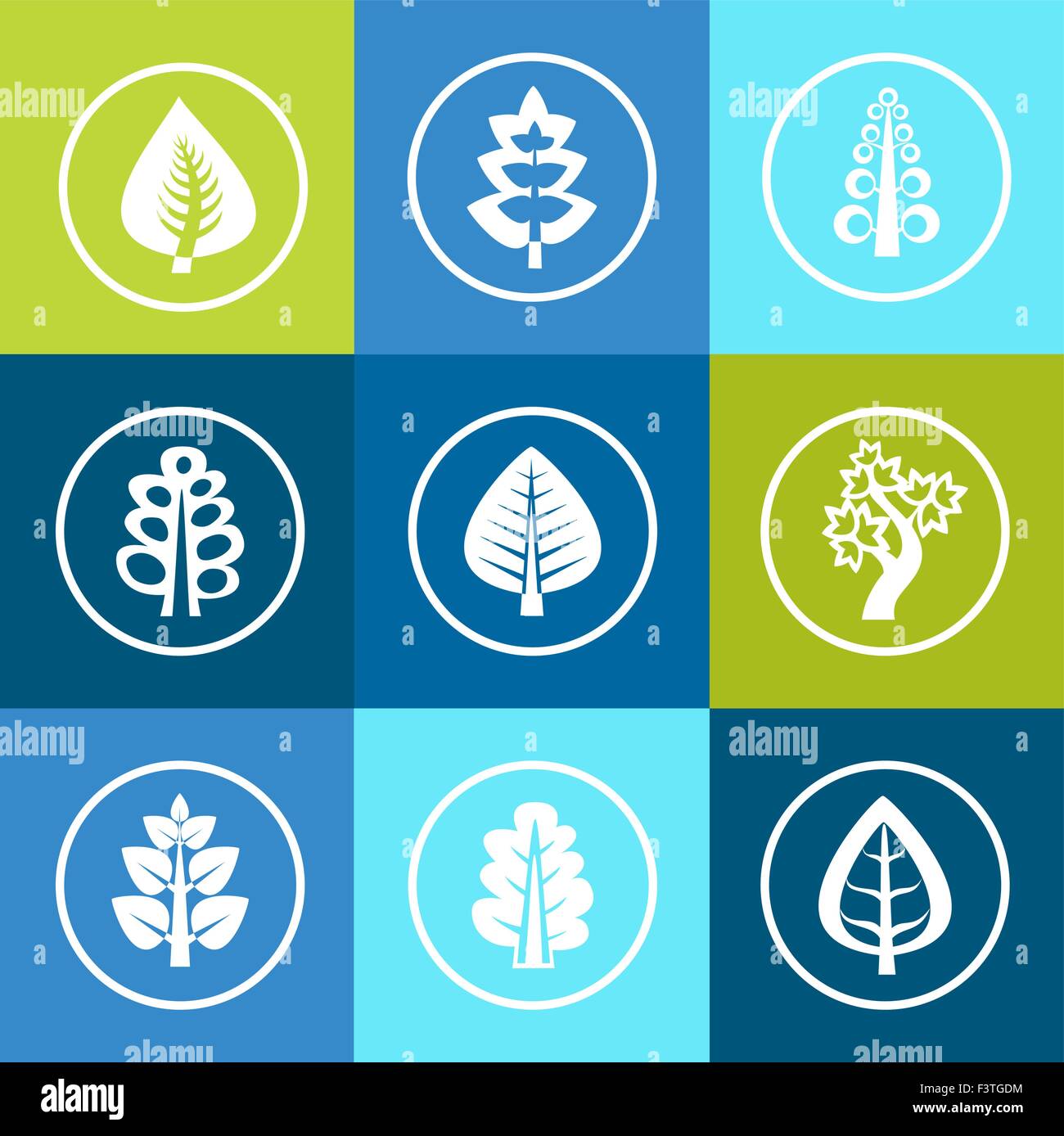 Icons style flat. Various objects and symbols. Trees icons Stock Vector ...