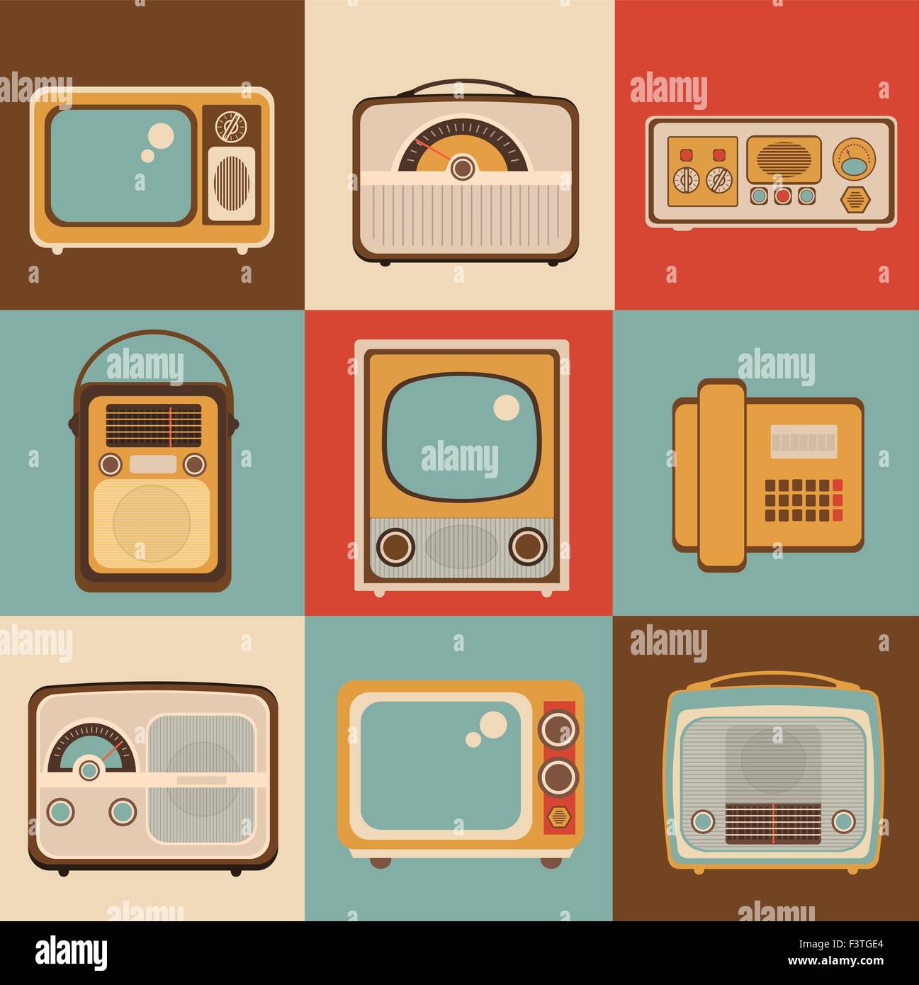 Retro technology over colorful background vector illustration Stock ...