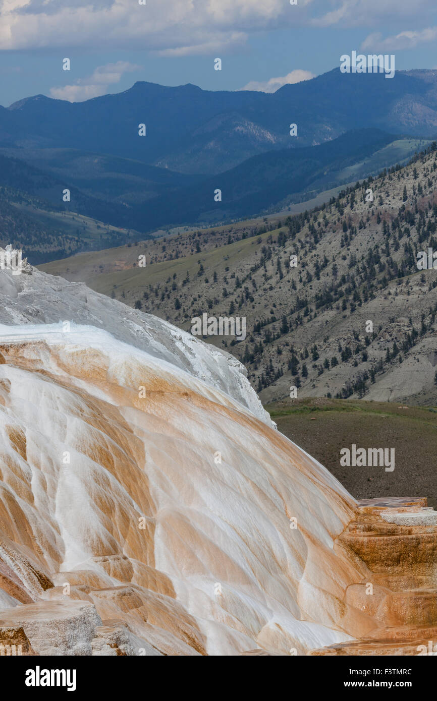 The amazing Mammoth Hot Springs in Yellowstone National Park with steam ...