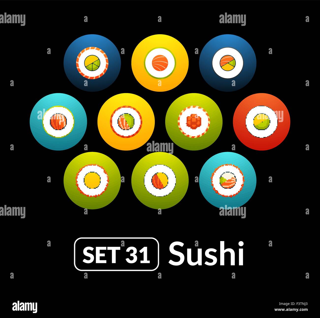 Flat icons vector set 31 - sushi collection Stock Vector Image & Art ...