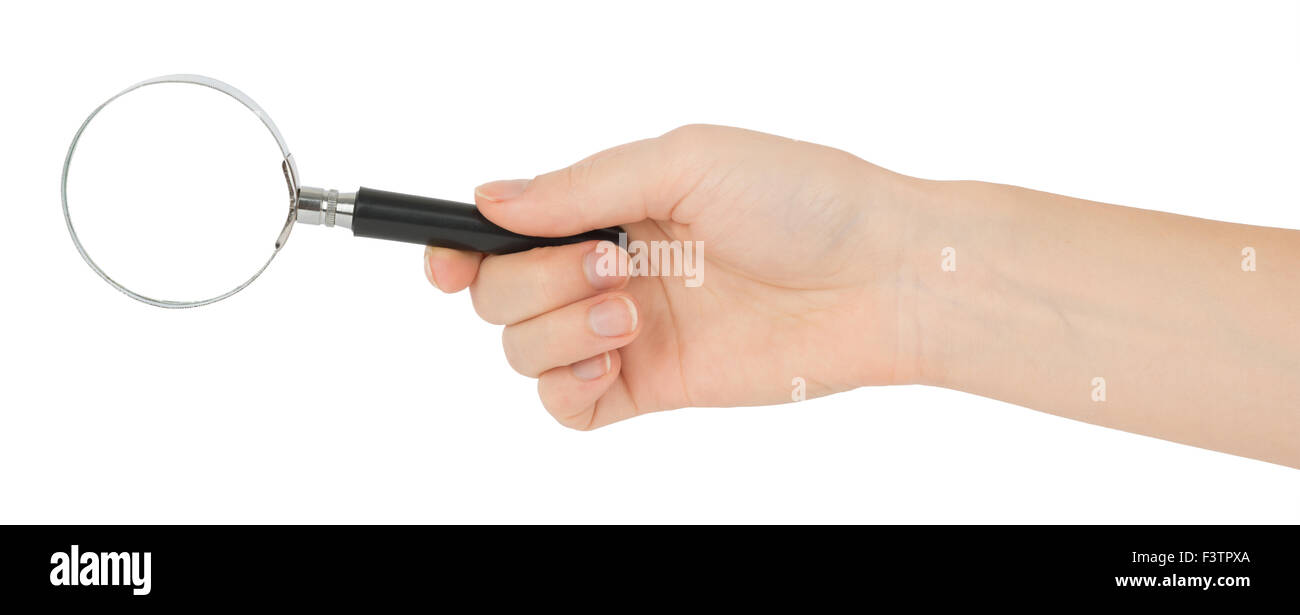 Humans hand holding magnifier Stock Photo - Alamy