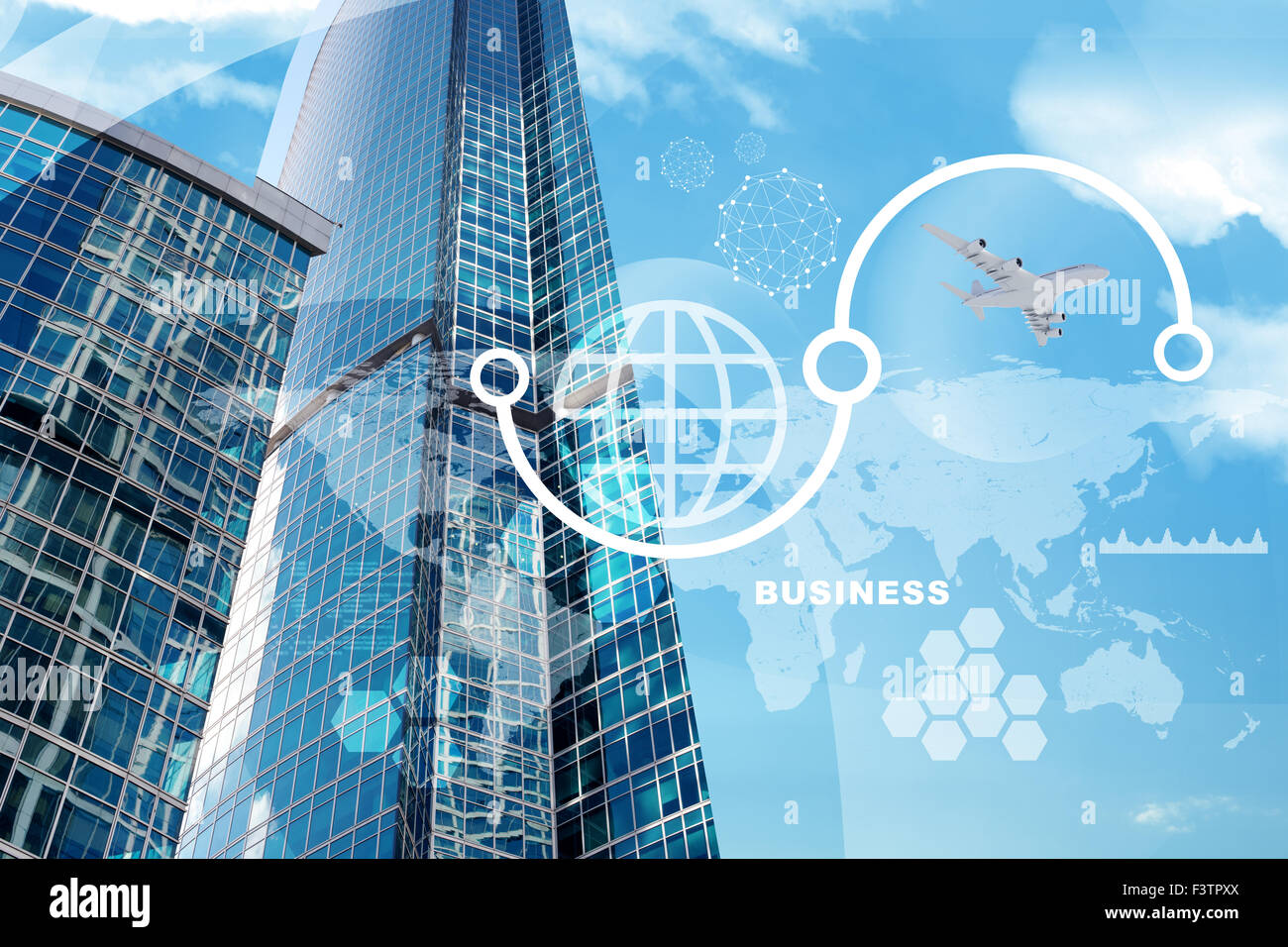 City with world map and graph Stock Photo - Alamy