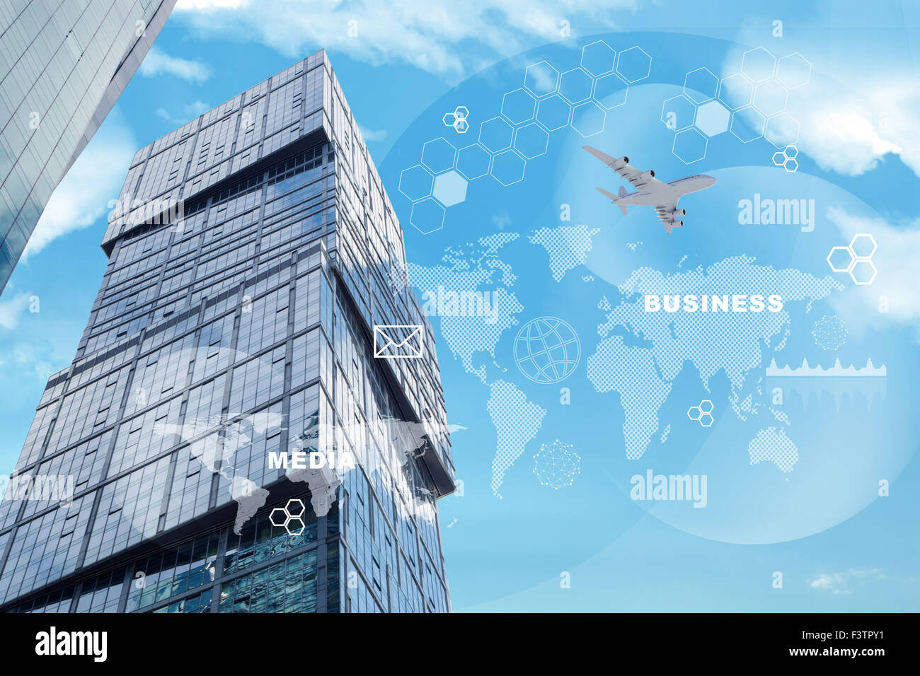 City with world map and words Stock Photo - Alamy