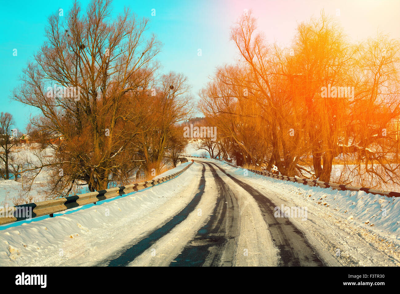 Winter snowy road in countryside Stock Photo - Alamy