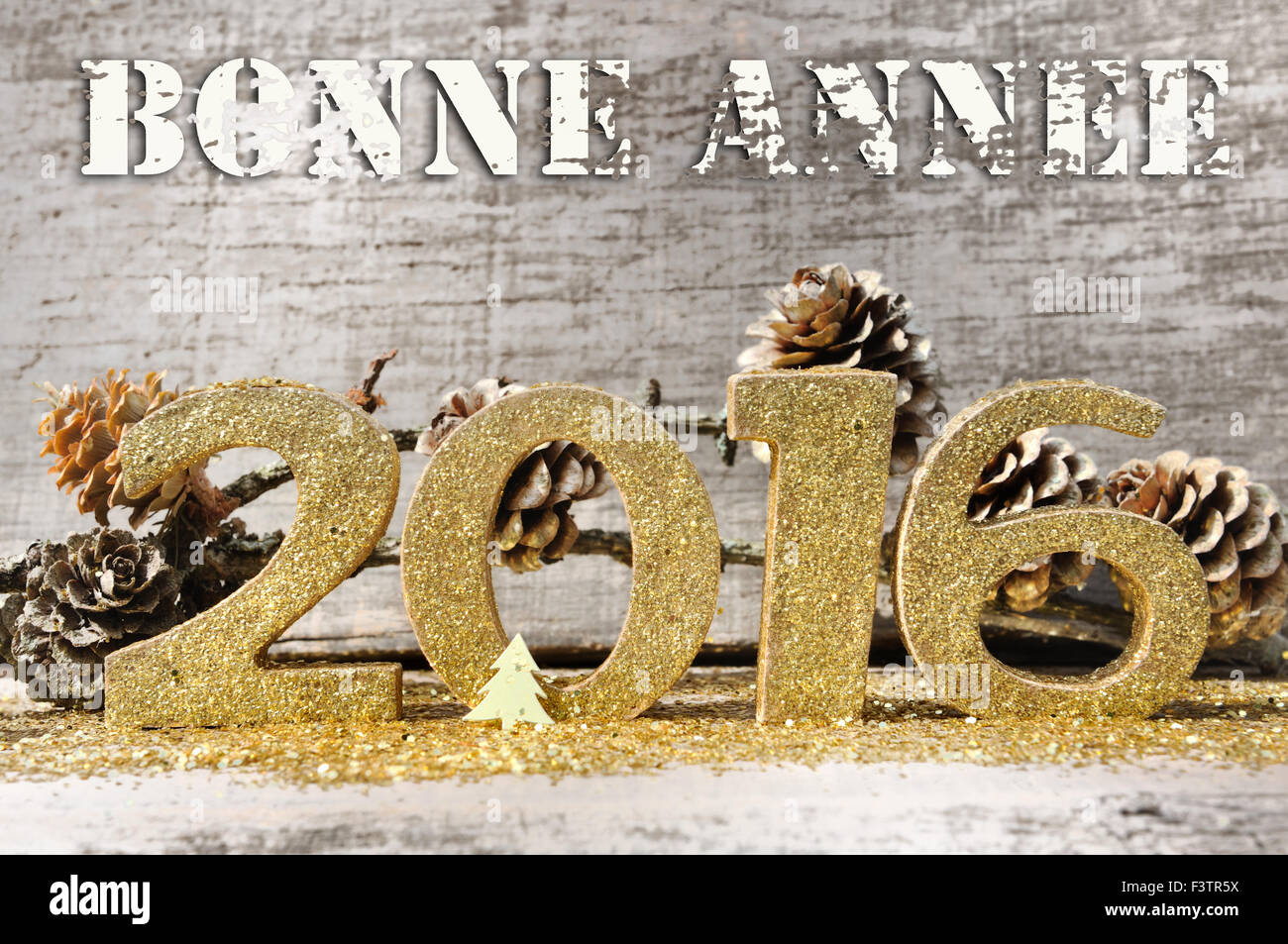 golden figures with text 2016 Happy New Year (bonne annee in french) on ...