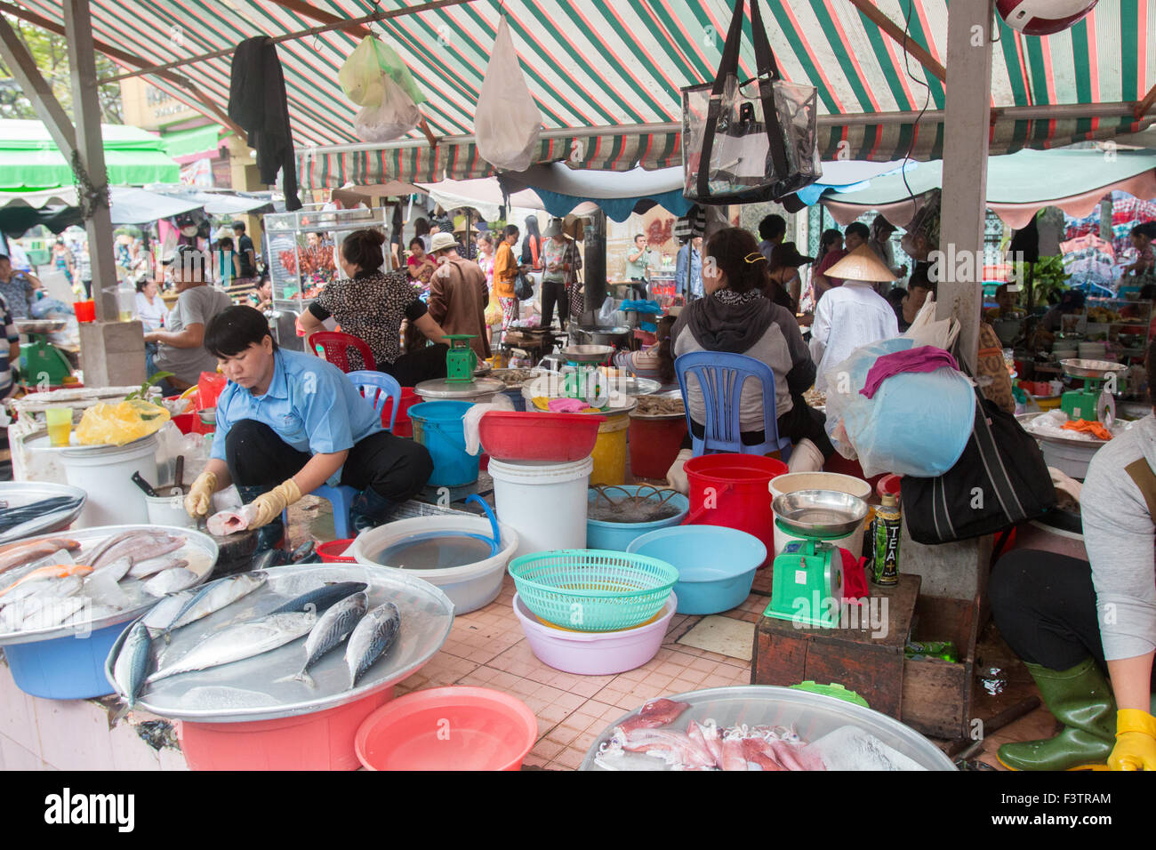 Vietnamese fish market stalls in Ho Chi Minh city, South Vietnam,Asia ...