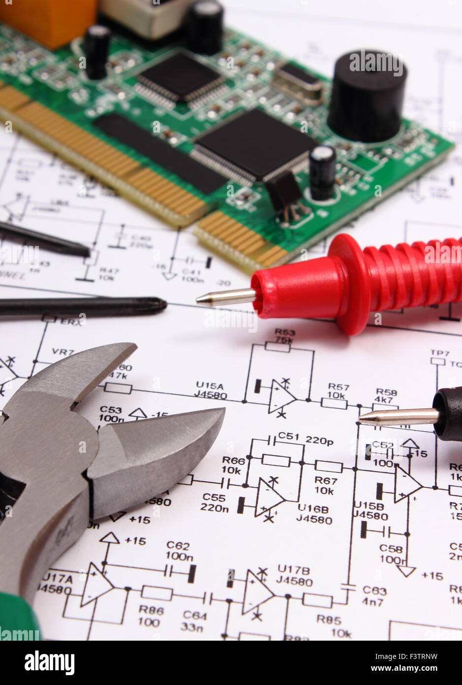 Printed circuit board with electrical components, precision tools and ...