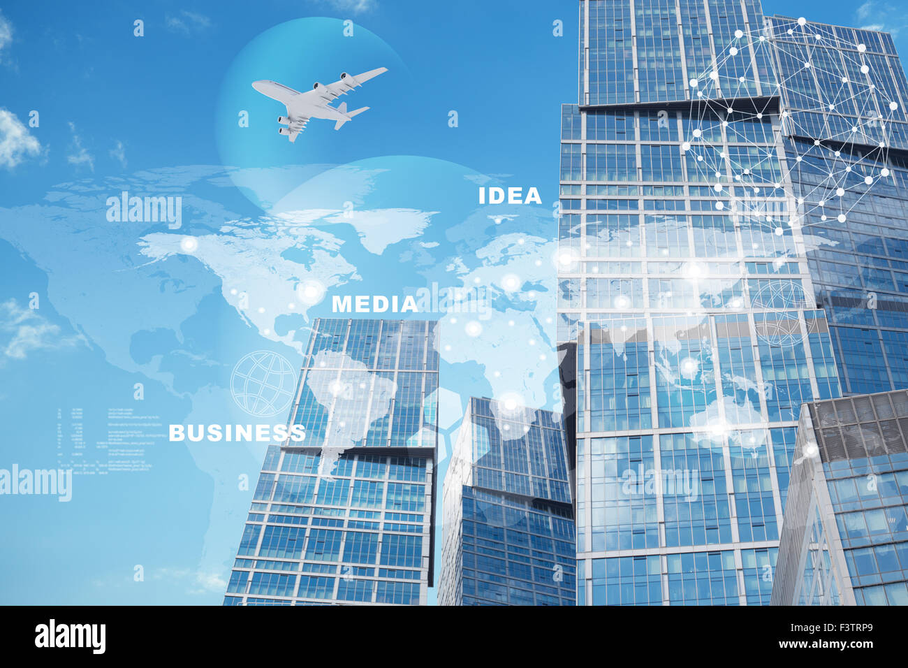 City with jet and world map Stock Photo - Alamy